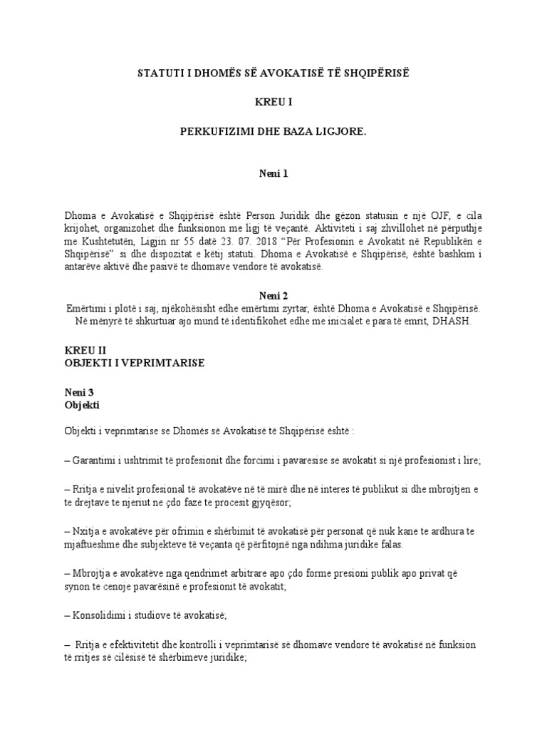 Statuti I Dhomes Se Avokatise | PDF