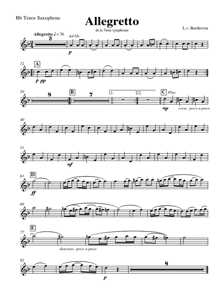 Allegretto BB Tenor Saxophone | PDF