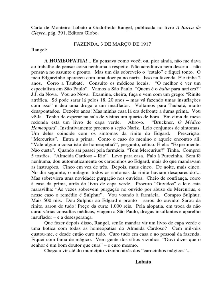 Monteiro Lobato e A Homeopatia | PDF
