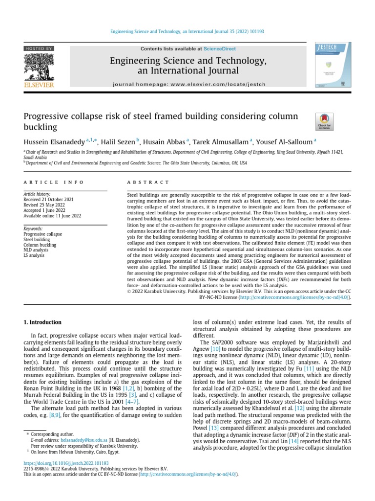 Progressive Collapse Risk in Steel Buildings | PDF | Young's Modulus ...