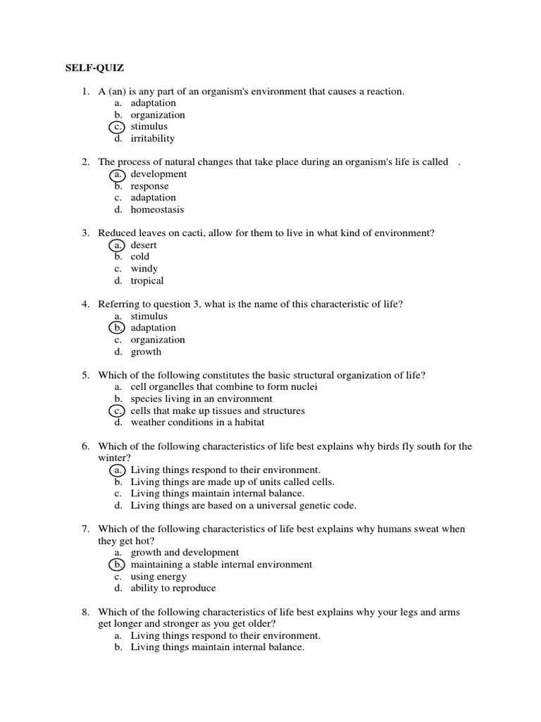 Characteristics of Life Self-Quiz | PDF