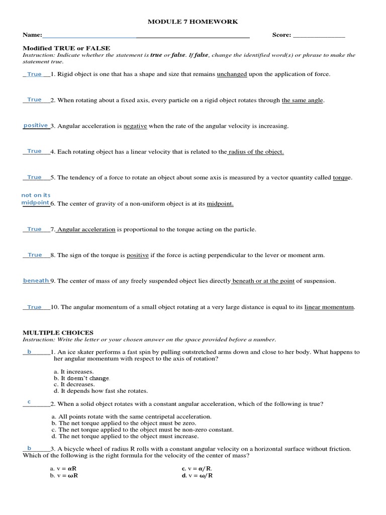 Module 7 Homework | PDF | Rotation Around A Fixed Axis | Torque
