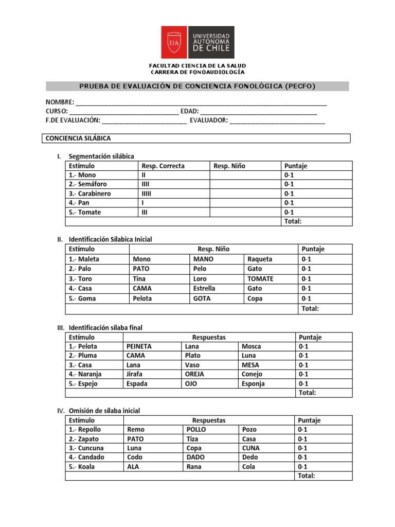 Evaluación de conciencia fonológica en niños: Resultados de la Prueba ...