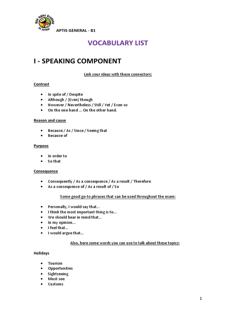 b1 Vocab Aptis Marzo 2022 | PDF | Adverb | Syntax