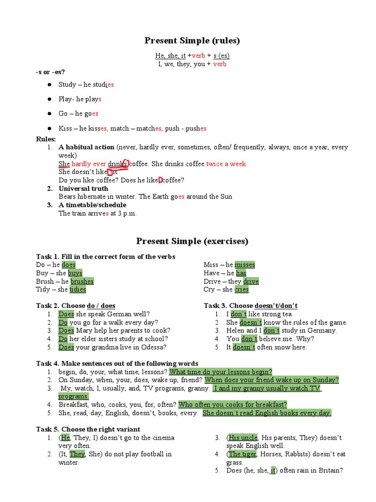 Present Simple Rules and Exercises | PDF