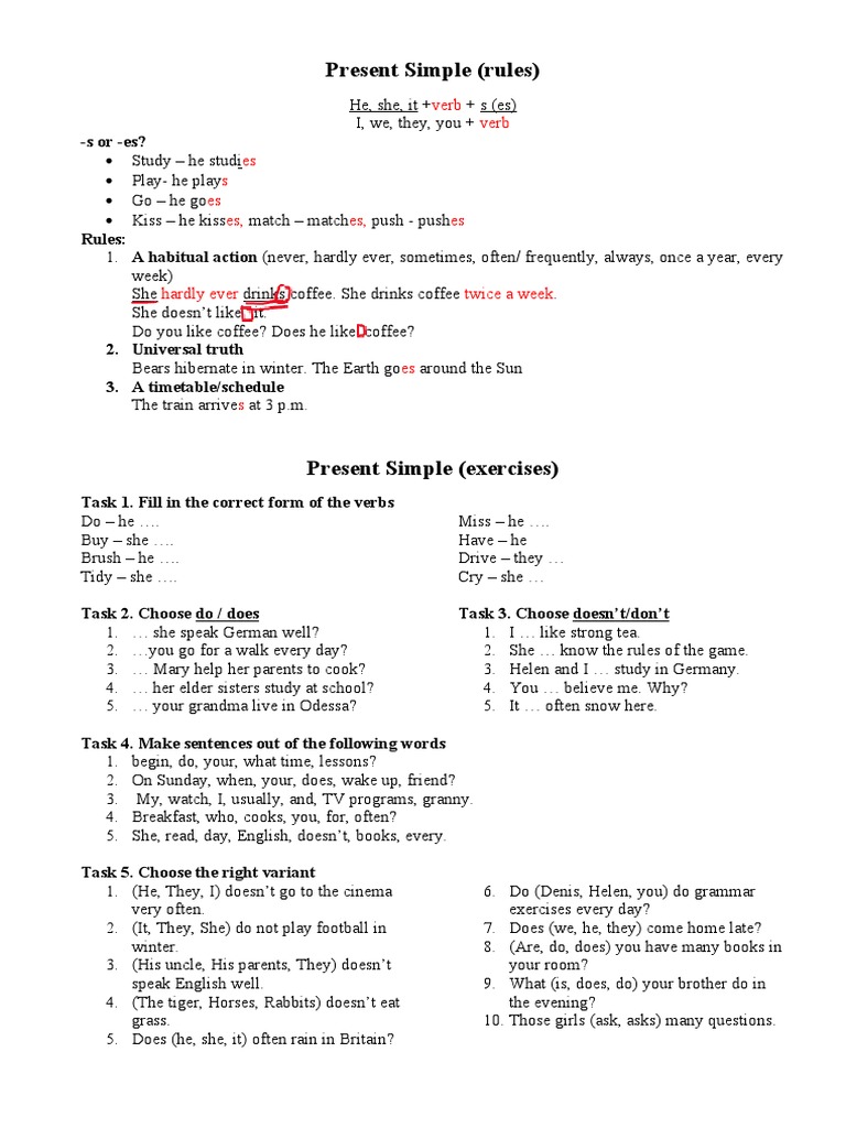 Present Simple (Rules +exercises) | PDF