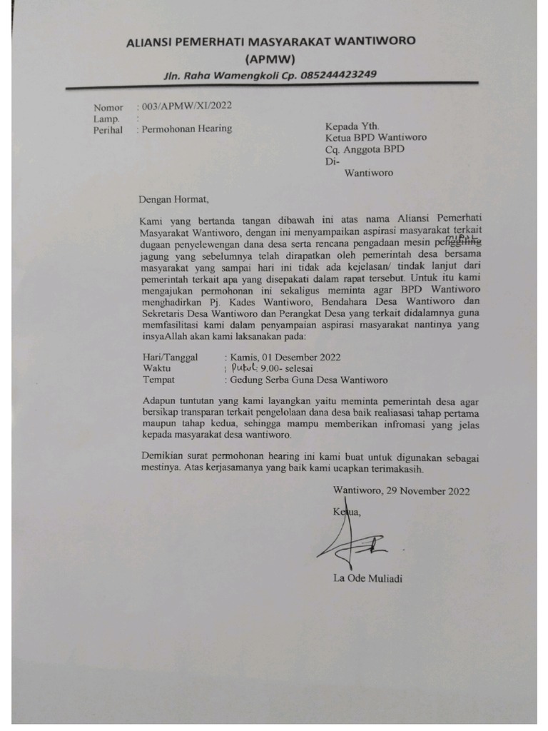 Perihal Permohonan Hearing | PDF