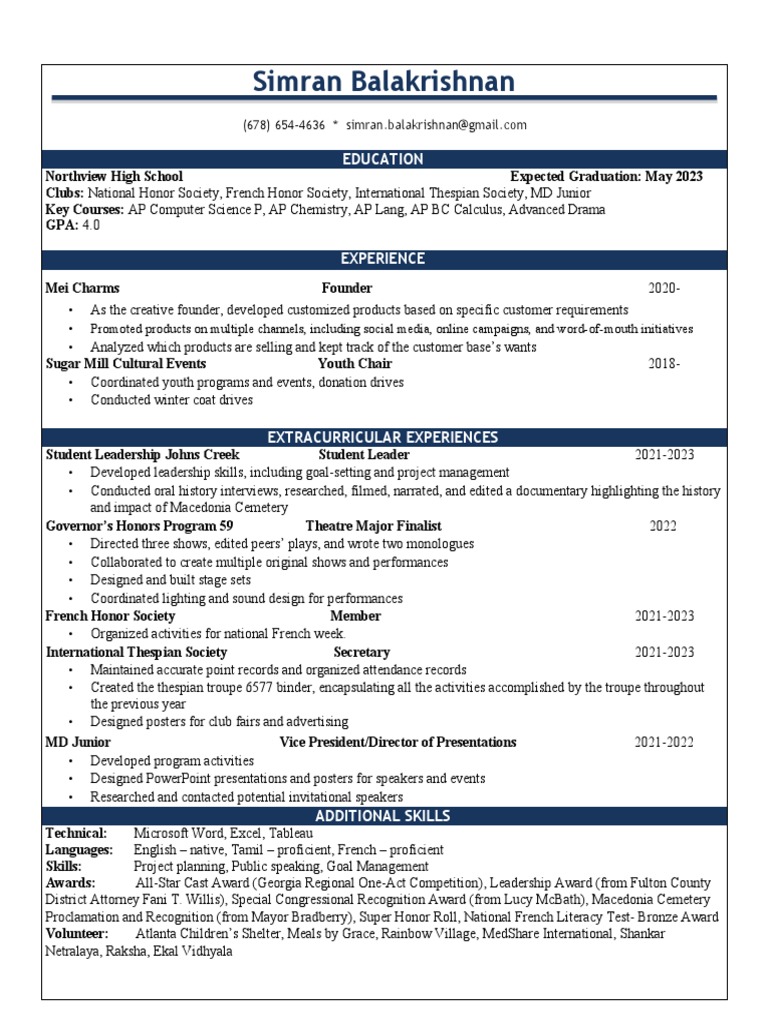 Simran Balakrishnan Resume Revised 1 8 23 | PDF