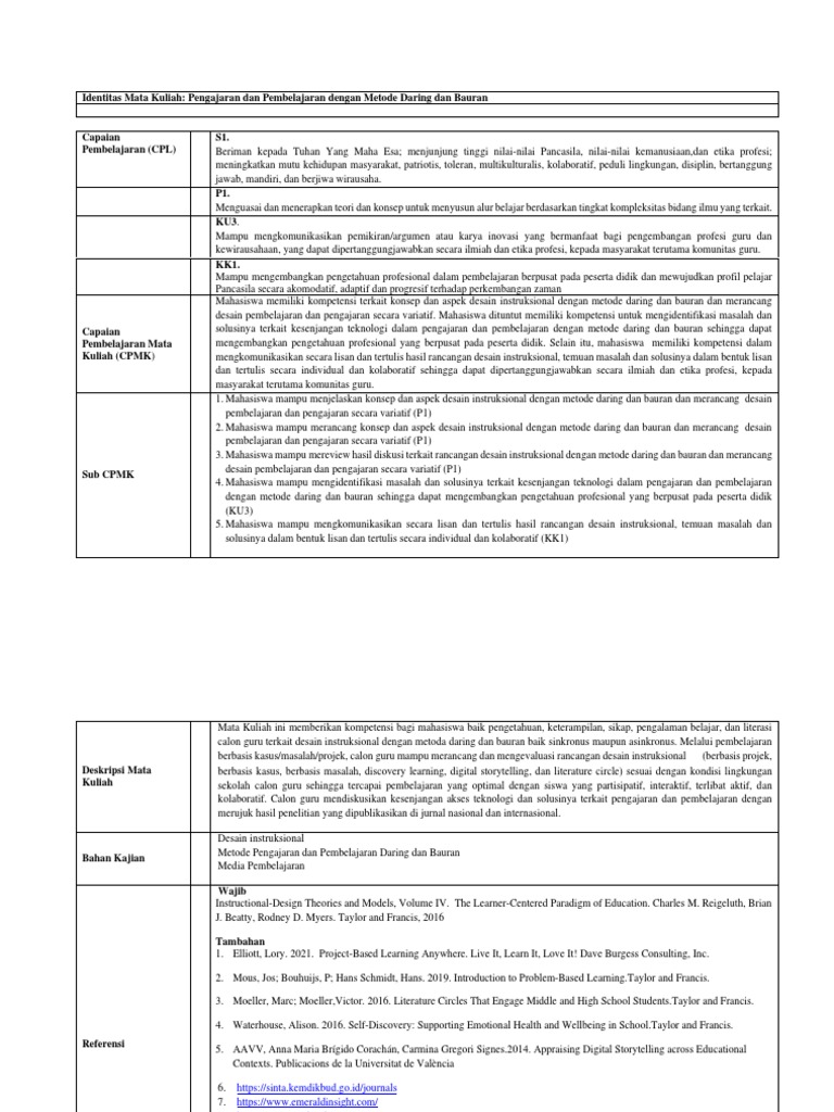 RPS Pengajaran Dan Pembelajaran Daring Bauran | PDF | Karier & Perkembangan