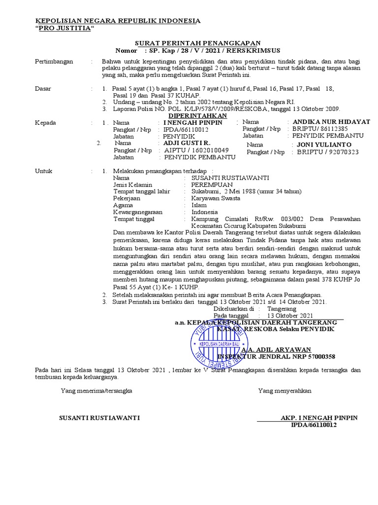 Surat Perintah Penangkapan - IRAC | PDF