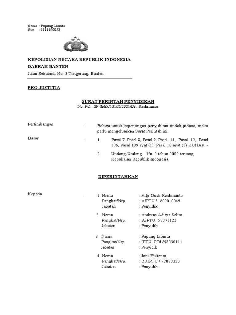 5 Surat Perintah Penyidikan | PDF