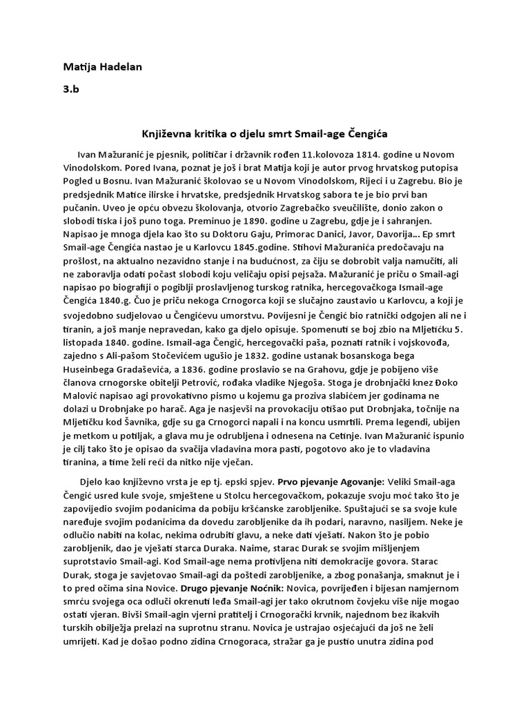 Knjizevna Kritika o Djelu SMRT Smail | PDF