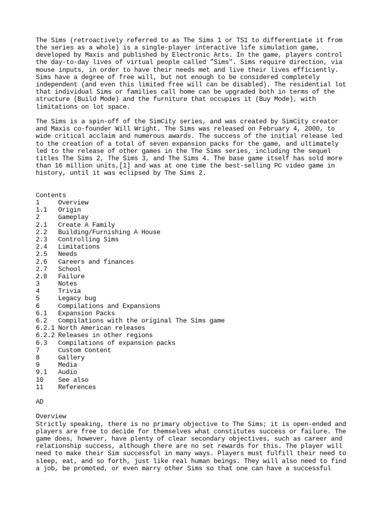 Sims 1 | PDF