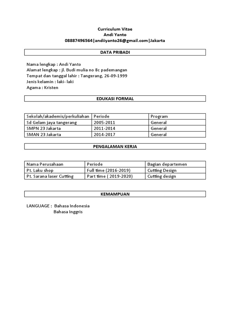 CV Andi Yanto | PDF