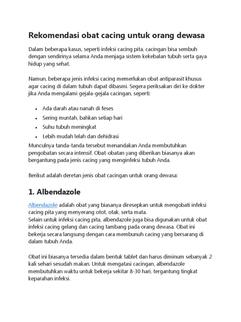 Obat Cacing Dewasa: Panduan Lengkap | PDF | Kesehatan Holistik | Sains ...
