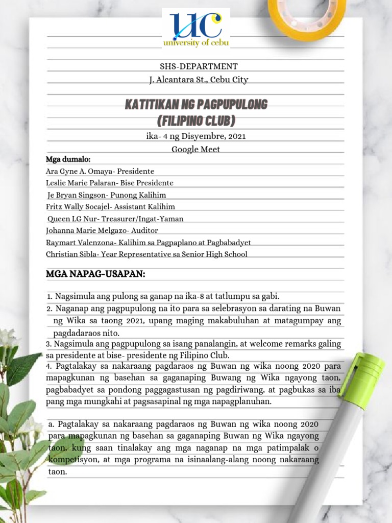 Katitikan NG Pagpupulong | PDF