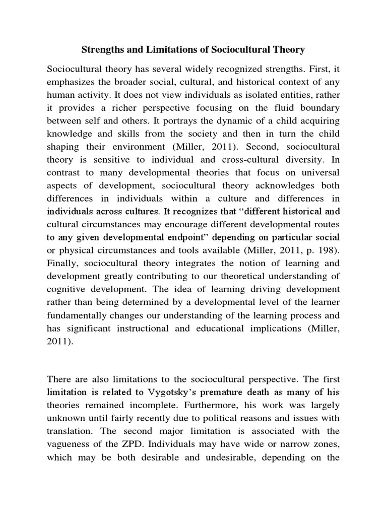 Strengths and Limitations of Sociocultural Theory | PDF | Learning ...