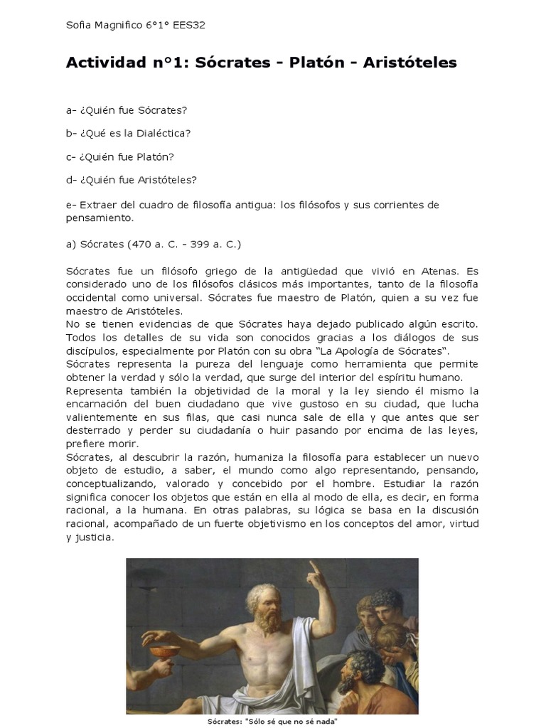 Sofia Magnifico Actividad N°1 Sócrates - Platón - Aristóteles | PDF ...