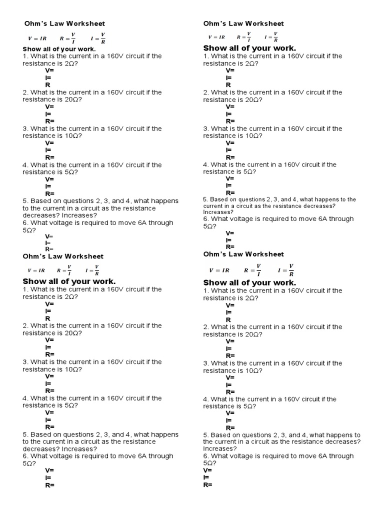 V I R Worksheet Ohms Law | PDF | Electrical Resistance And Conductance ...