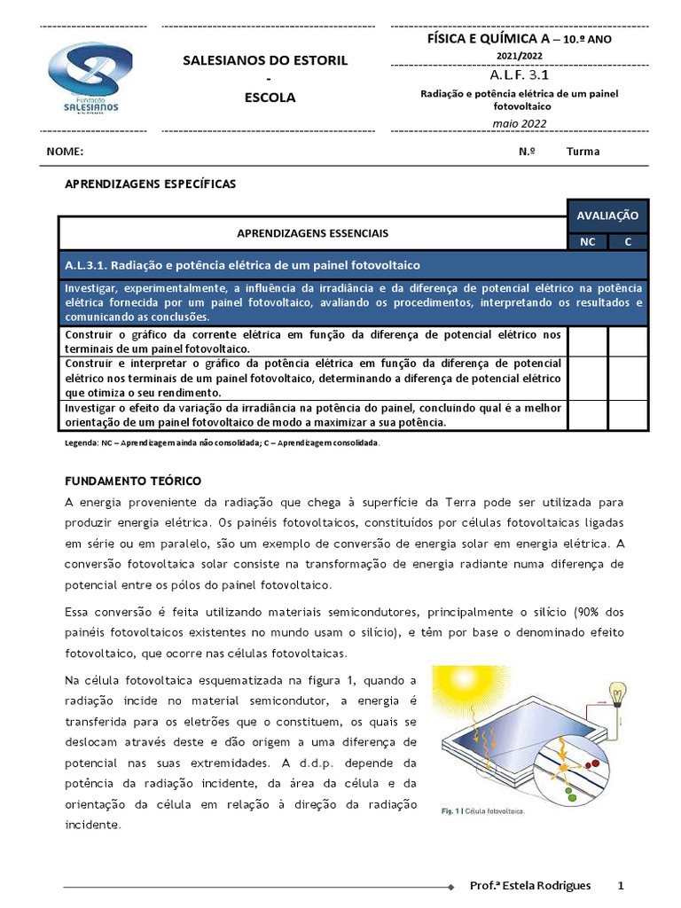 1a AL31F Protocolo 10 FSE 21.22 | PDF | Rede elétrica | Resistência elétrica e condutividade