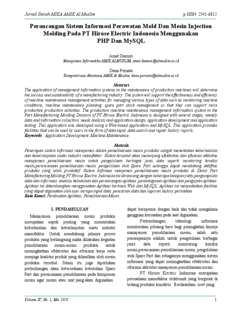 Perancangan Sistem Informasi Perawatan Mold Dan Mesin Injection Molding ...