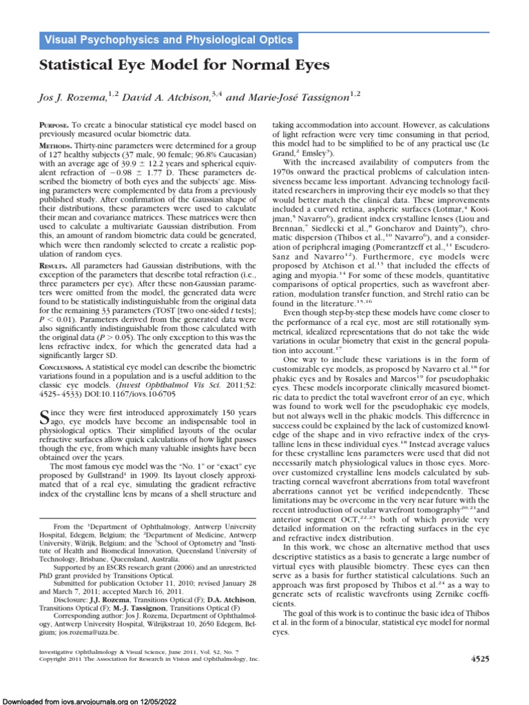 Statistical Eye Model For Normal Eyes | PDF | Normal Distribution | Eye