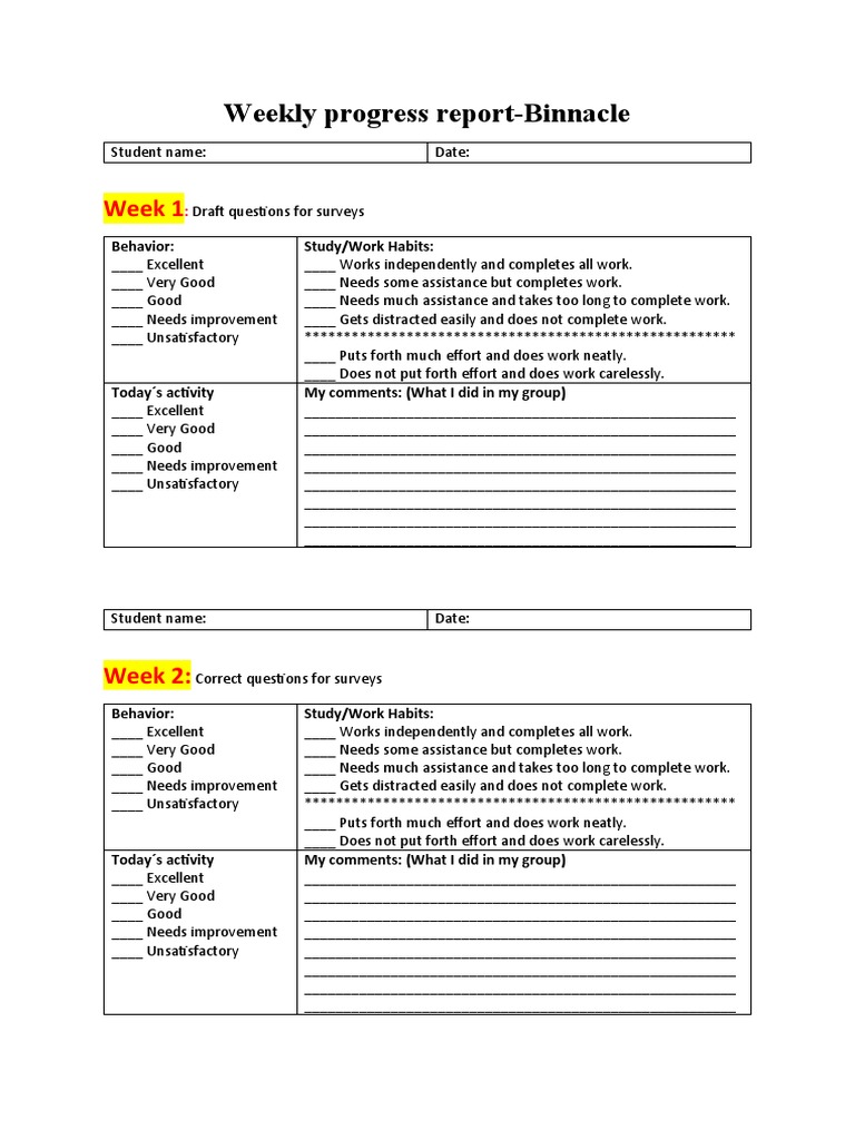 Weekly Student Progress Report | PDF