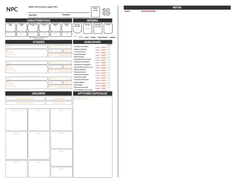 Ficha NPC para D&D 5E | PDF | Juegos de rol | Videojuegos de rol