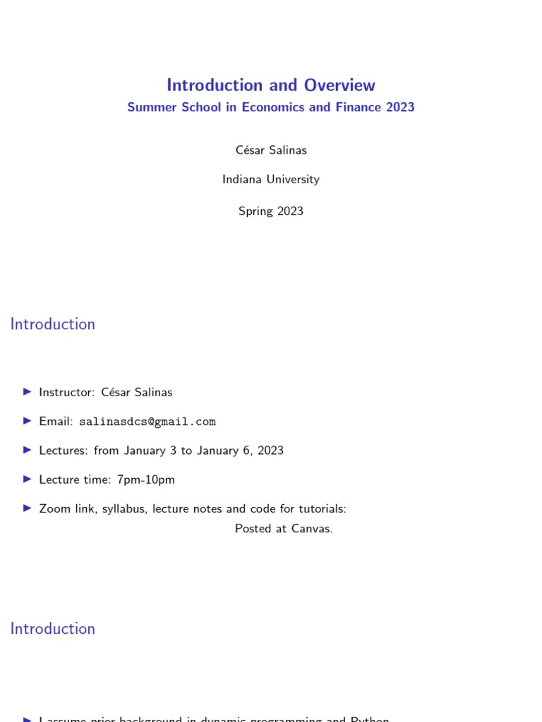Summer School in Economics and Finance 2023 Overview | PDF | Mathematical Optimization | Python ...