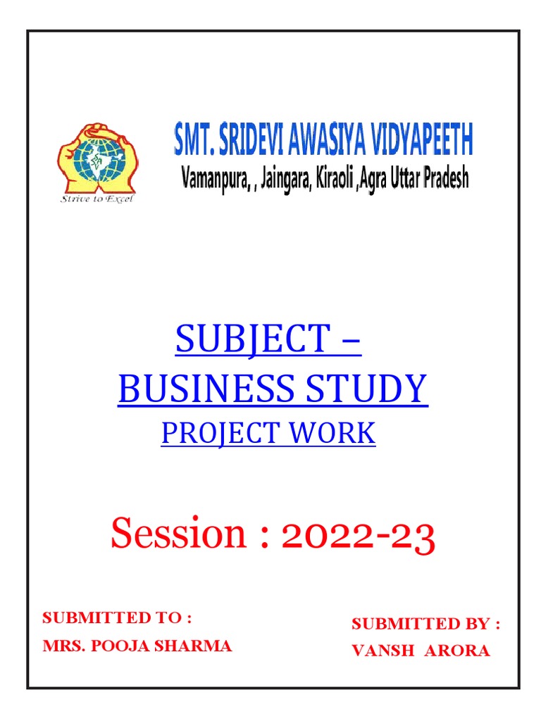 Business study project work session 2022-23 | PDF