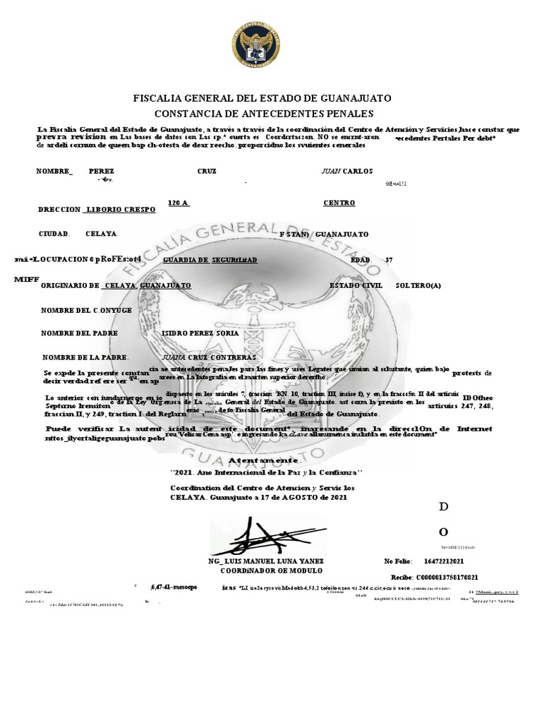 Formato Antecedentes No Penales | PDF