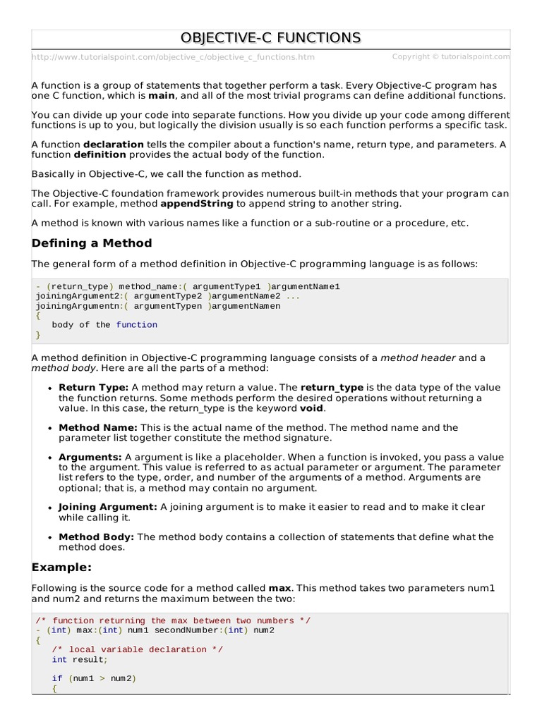Objective C Functions | Download Free PDF | Parameter (Computer Programming) | Subroutine