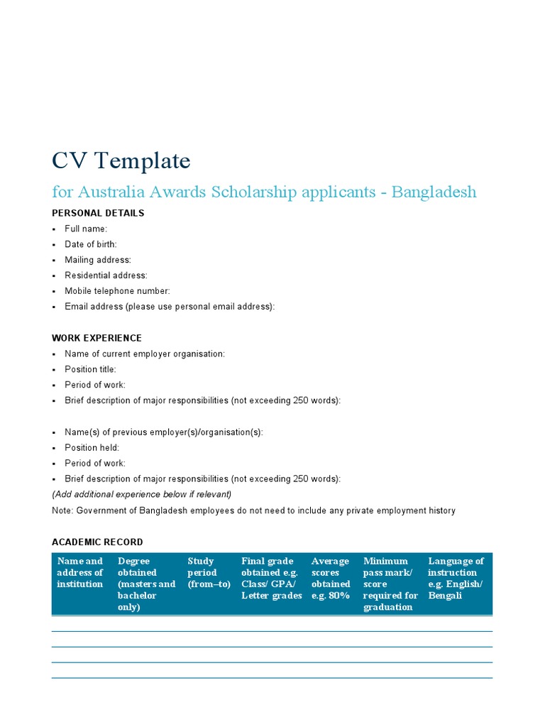 CV Template Bangladesh 2022 | PDF