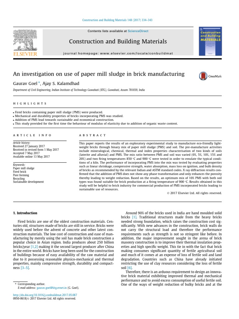 Paper Mill Sludge in Brick Production | PDF | Brick | Soil