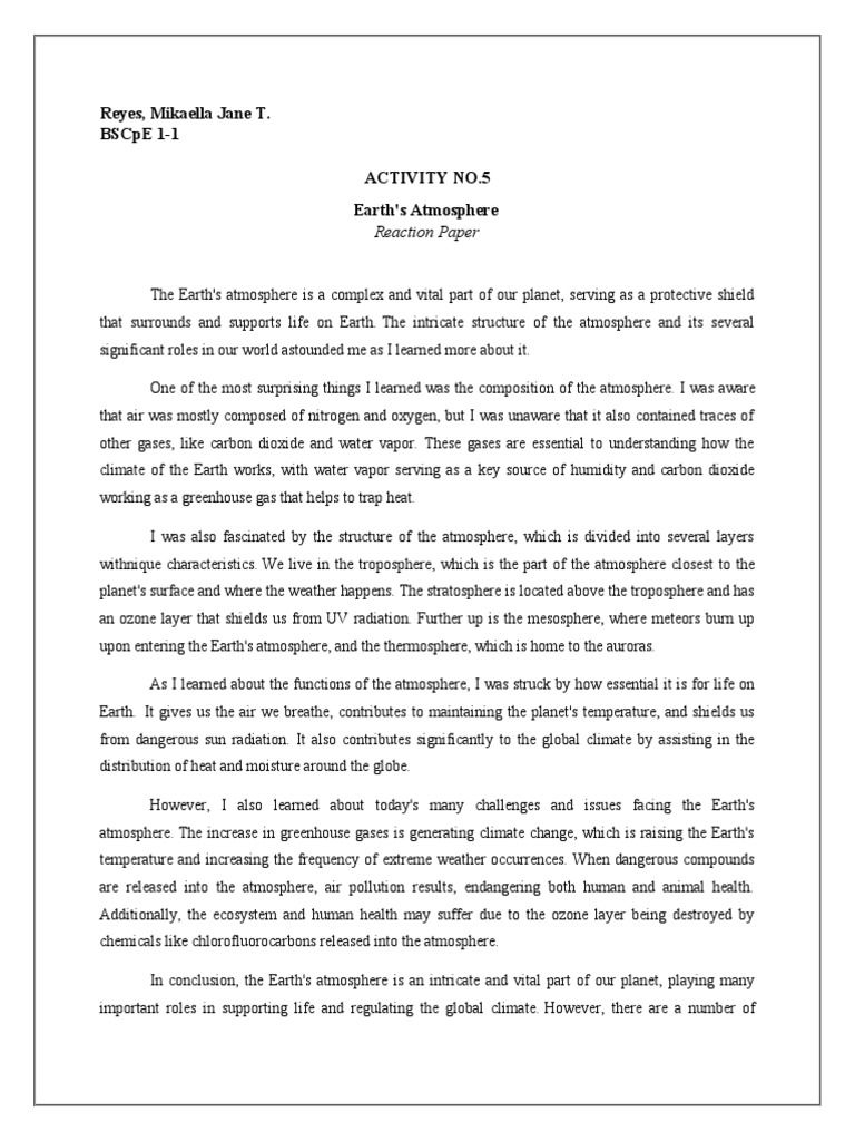 Activity 5 | PDF | Atmosphere Of Earth | Atmosphere