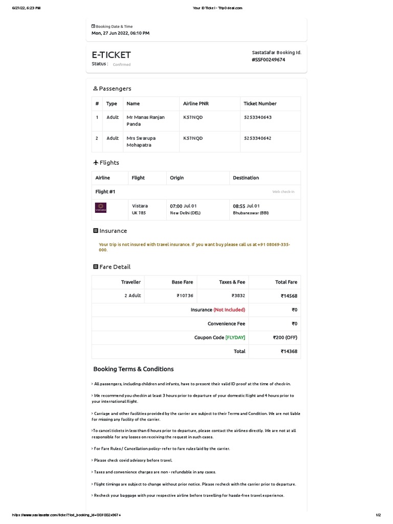 TripOdeal E-Ticket Confirmation | PDF | Civil Aviation | Airlines