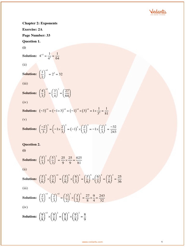Rs Aggarwal Class 8 Chapter-2 Exponents Solutions | PDF