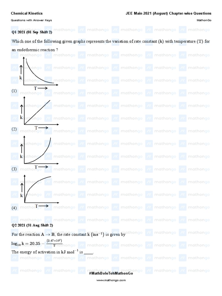 Chemical Kinetics Jee Main 2021 August Chapter Wise Mathongo Pdf 5294