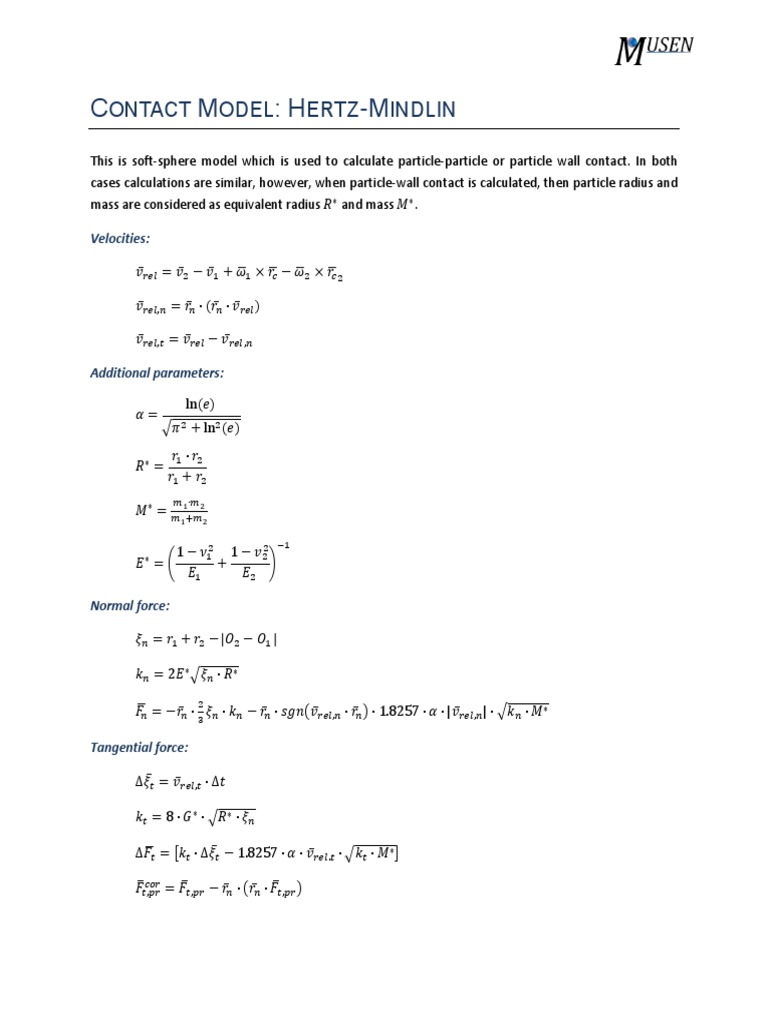 Equacionamento de HERTZ-MINDLIN | PDF | Force | Friction