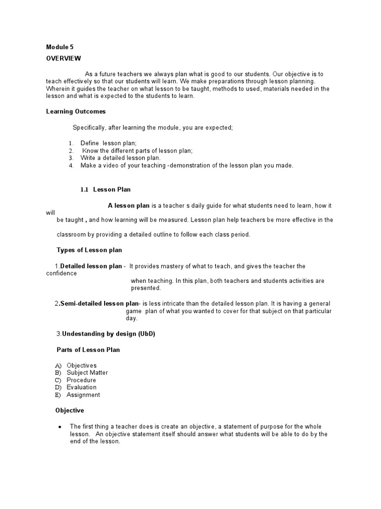 Process of Teaching Module 5 | PDF | Lesson Plan | Goal