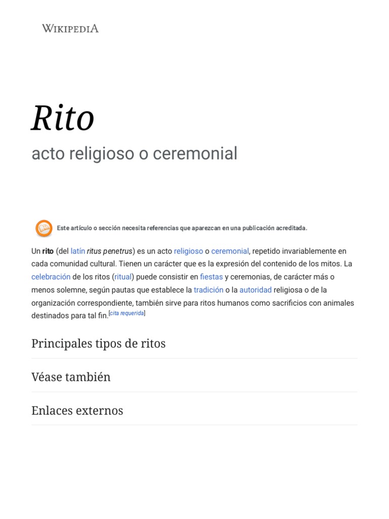 Rito - Wikipedia, La Enciclopedia Libre | PDF