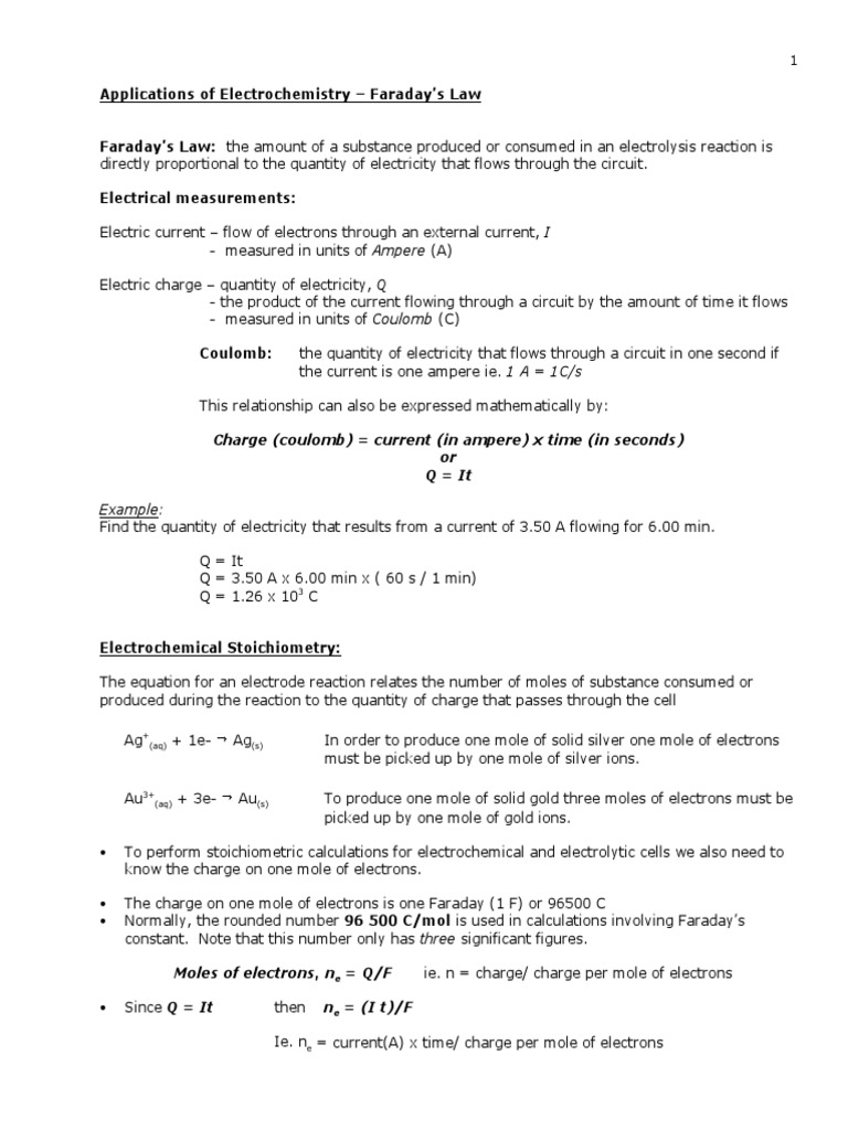 Faraday's Law Worksheet | PDF | Electrochemistry | Chemistry