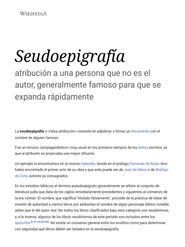 Seudoepigrafía - Wikipedia, La Enciclopedia Libre | PDF