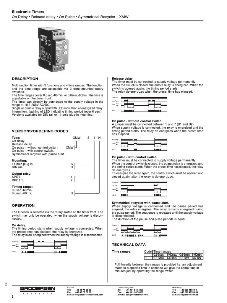 On Delay - Release Delay - On Pulse - Symmetrical Recycler XMW | PDF | Relay | Switch