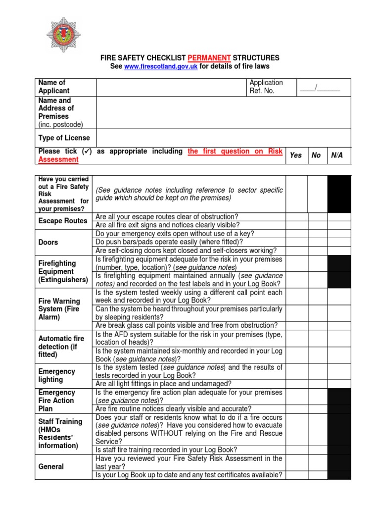 10 Fire Safety Checklist Permanent Structures | PDF | Fire Safety ...