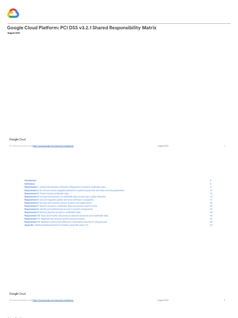 GCP Pci Shared Responsibility Matrix Aug 2021 Compressed | PDF | Payment Card Industry Data ...