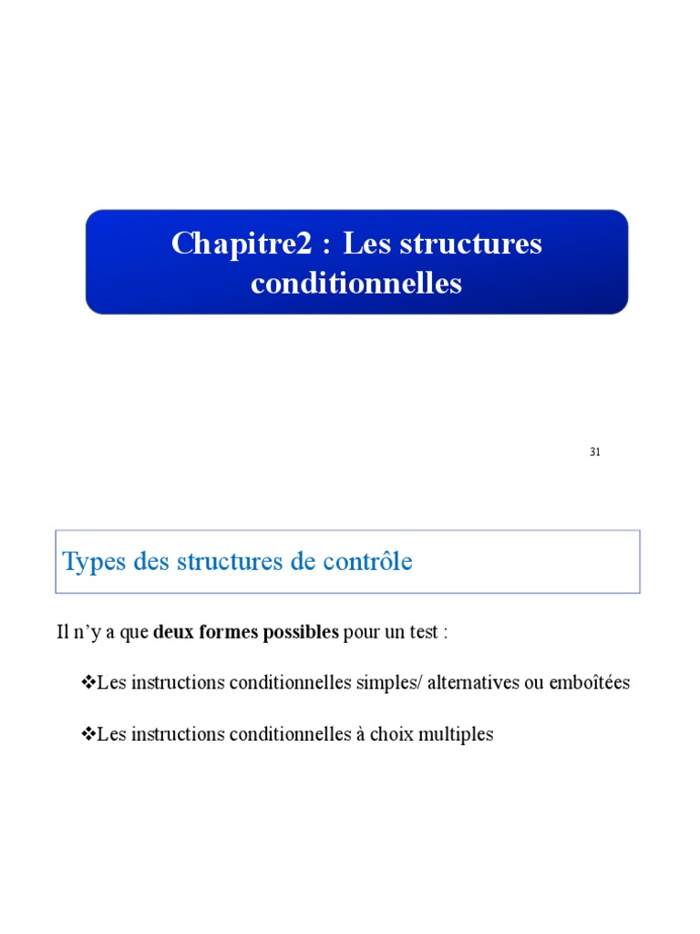 Chapitre 2 | PDF | Structure de contrôle | Programmation informatique