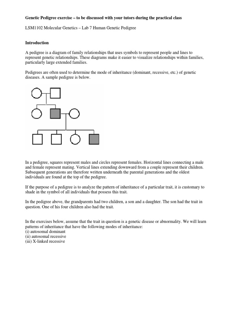 LSM1102 - Pract 7 Genetic Pedigree Analysis Exercise | PDF | Dominance ...