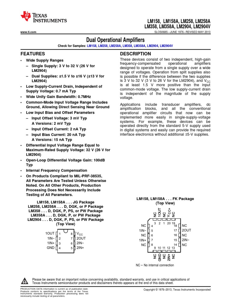 LM358 Datasheet | PDF | Amplifier | Operational Amplifier