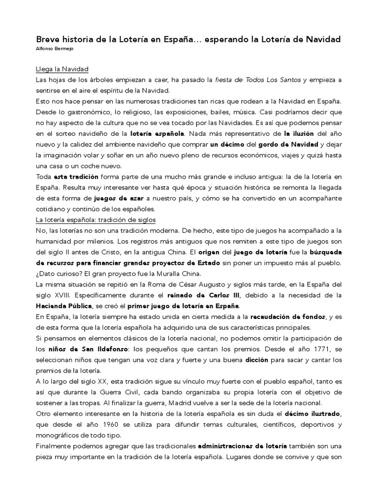 Historia de la Lotería en España | PDF | Navidad | España